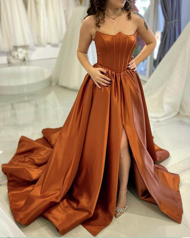 Long Burnt Orange Strapless Corset Gown – alinanova