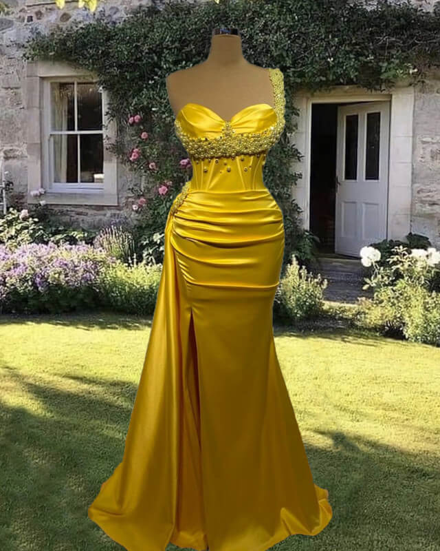 Mermaid Yellow Pearl Strap Dress – alinanova