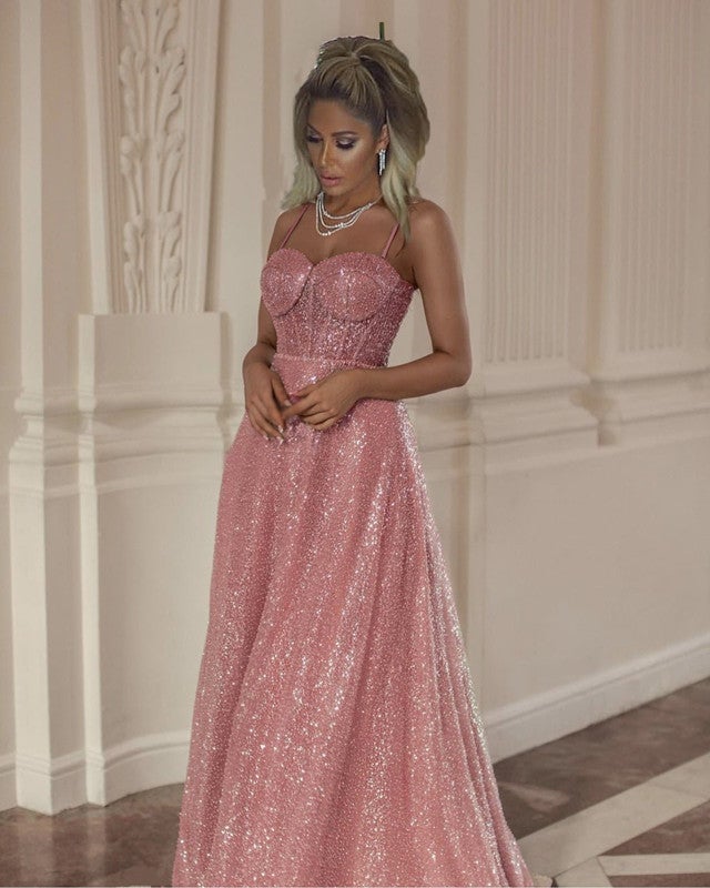 Strapless Pink Sparkly Prom Dresses