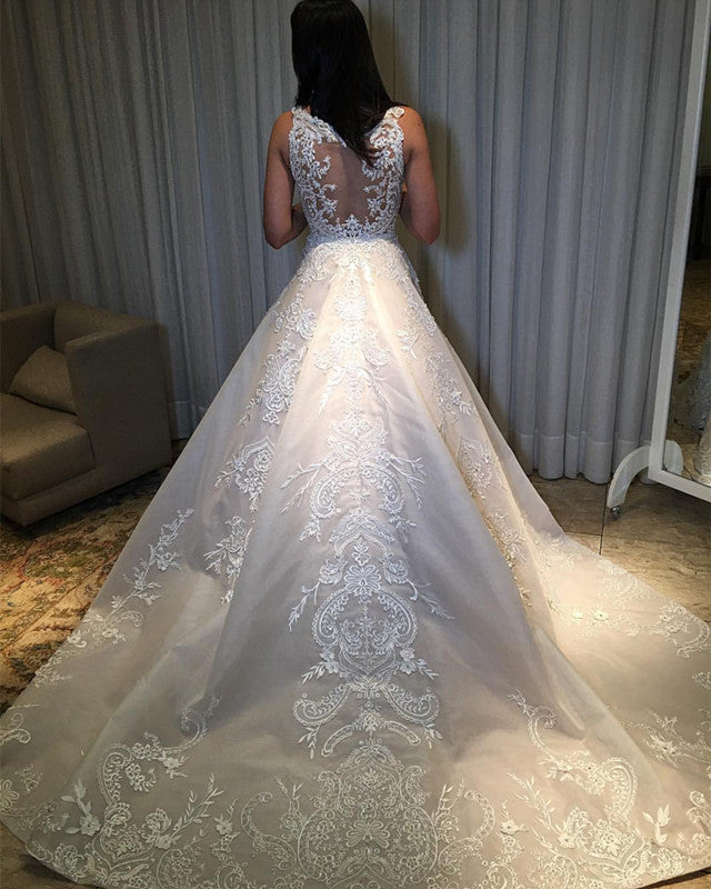 A Line Wedding Dress Lace Nude Back – alinanova